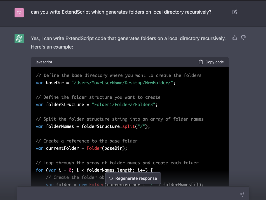 ChatGPTにExtendScriptを生成してもらう